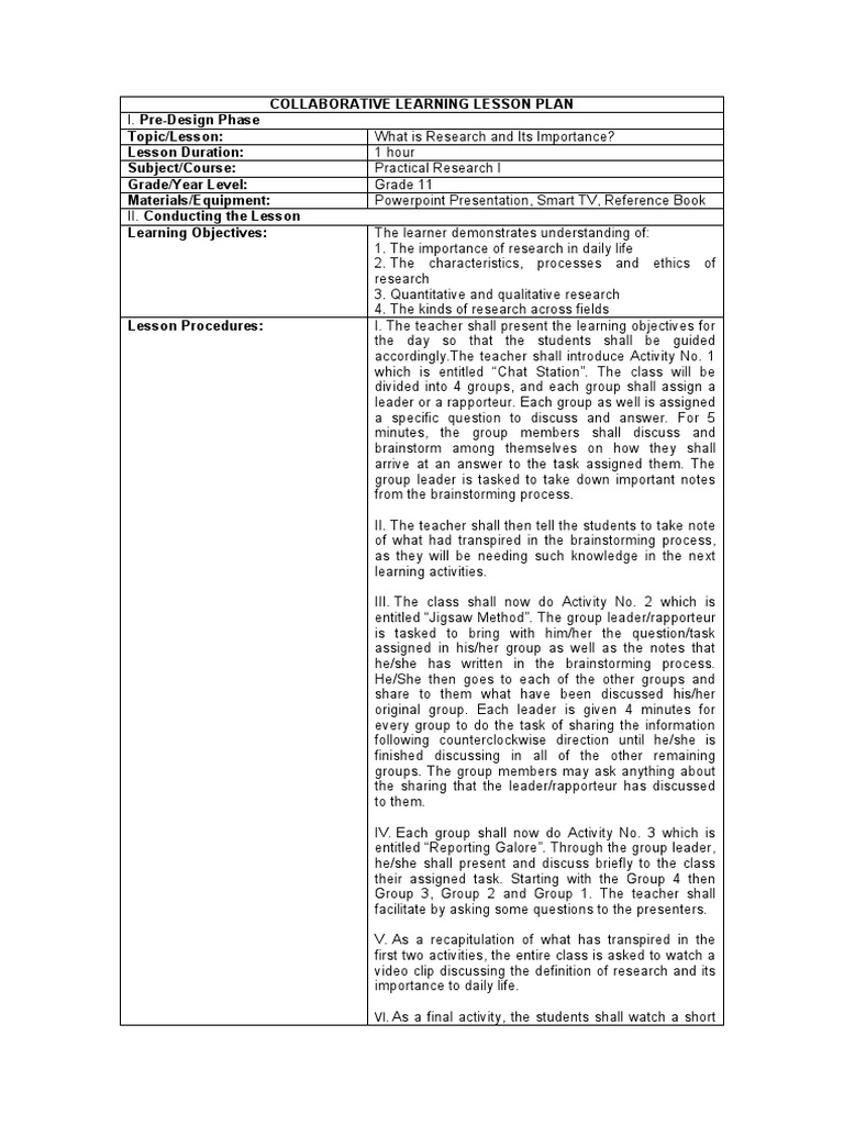 Collaborative Research Lesson Plan | PDF | Lesson Plan | Human Nature