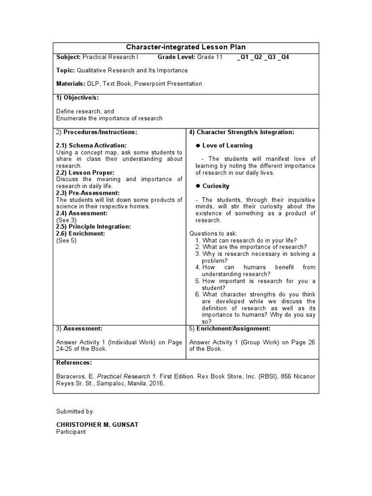 Qualitative Research Lesson Plan | PDF | Lesson Plan | Human Nature