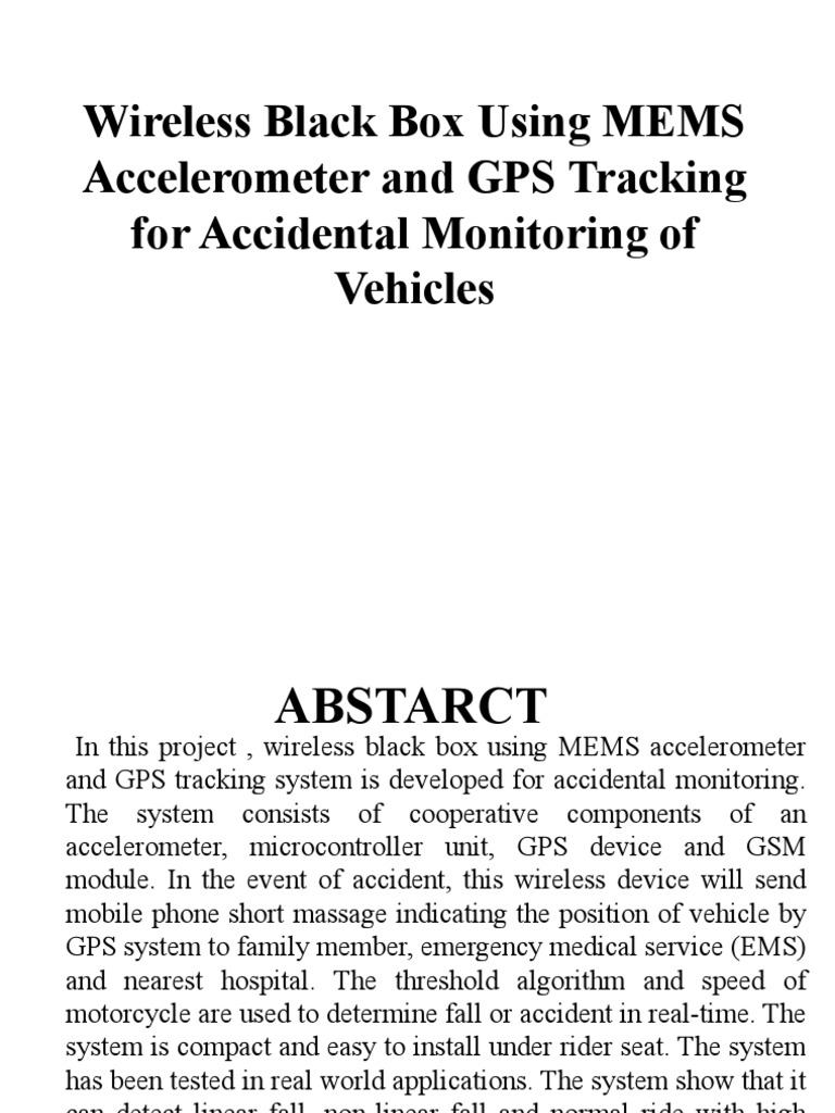 Wireless Black Box Using MEMS Accelerometer and GPS | PDF | Accelerometer | Modem
