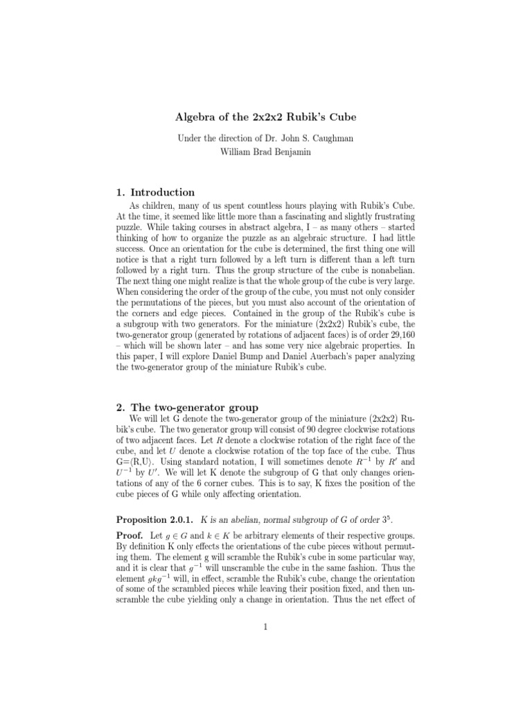 Algebra of the 2x2x2 Rubik's Cube | PDF | Algebraic Structures ...