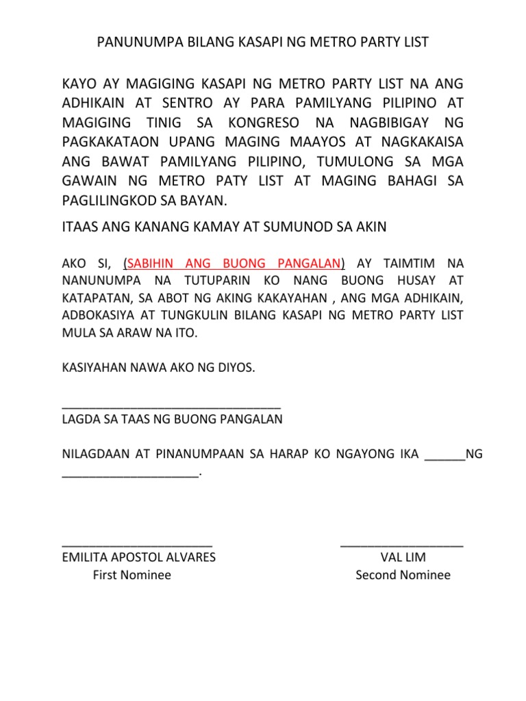 Panunumpa - Oath Taking For Membership | PDF