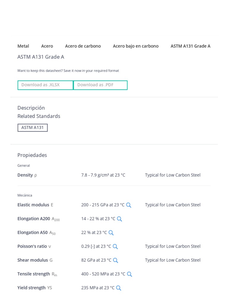 ASTM A131 Grade A - Acero Bajo en Carbono - Matmatch | PDF