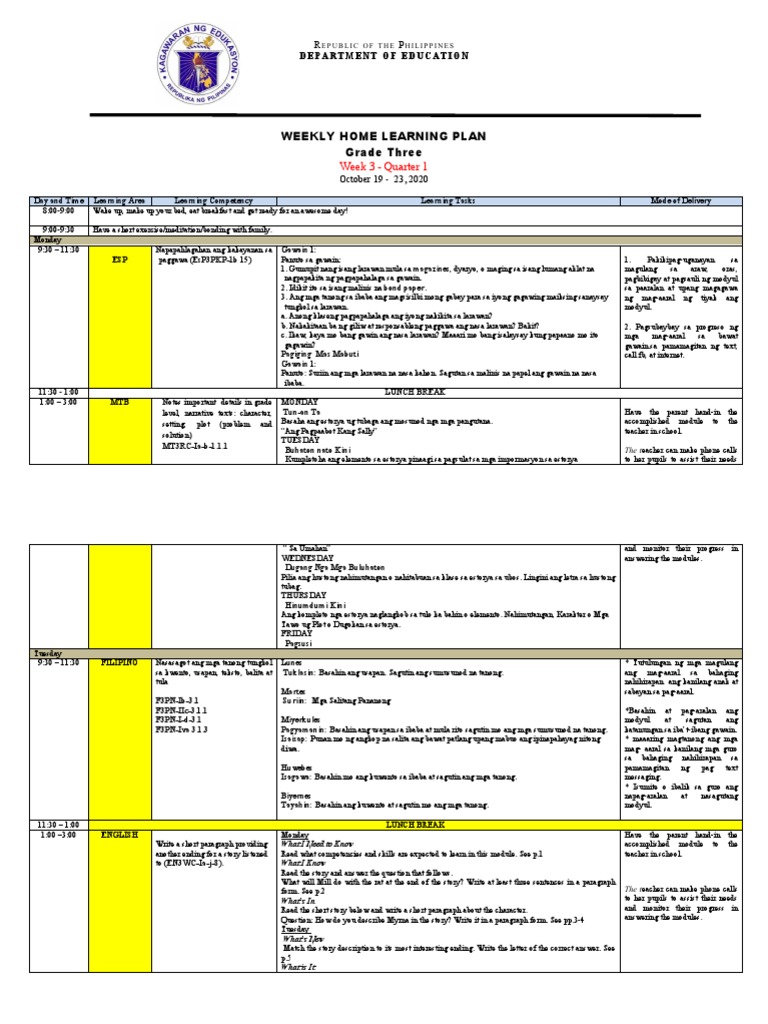 Week 3 Weekly Home Learning Plan Grade 3 | PDF
