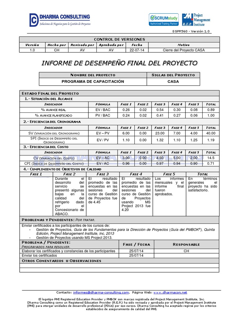 EGPR - 560 - 06 - Informe de Desempeño Final Del Proyecto | PDF ...