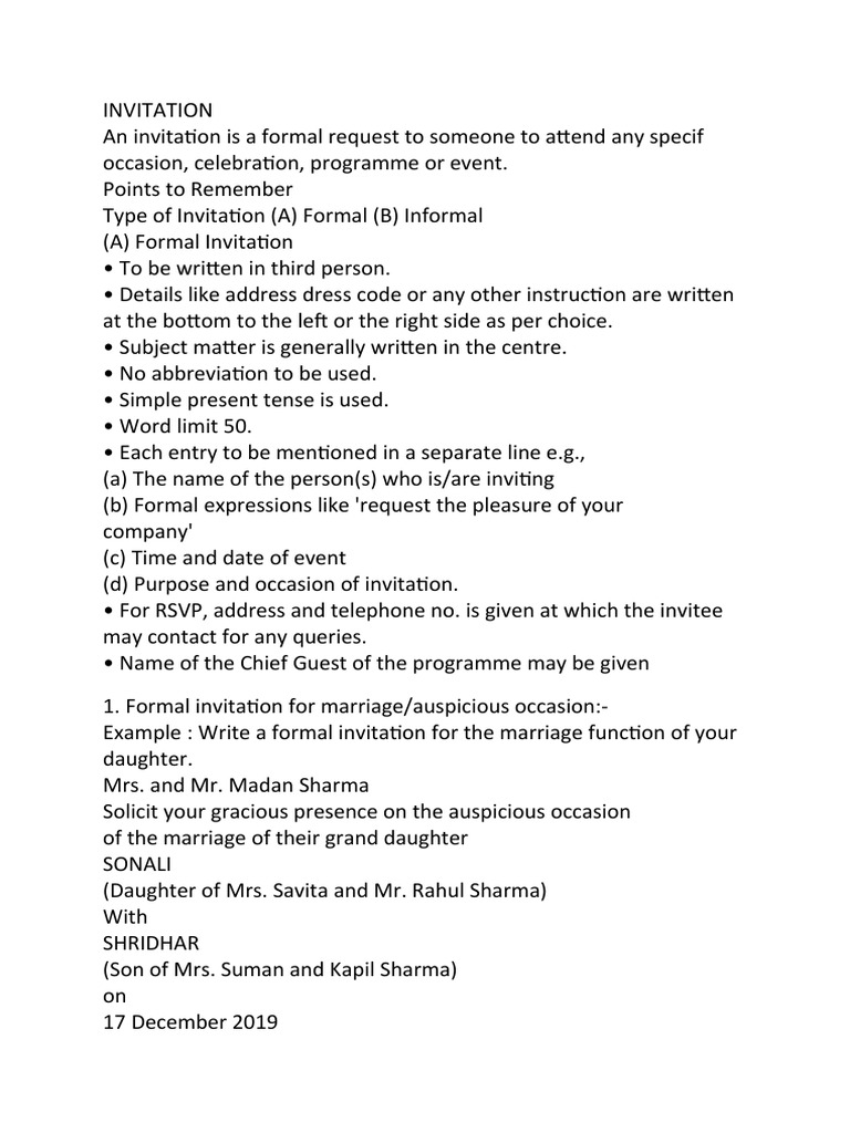 Class 12 English INVITATIONS Examples | PDF