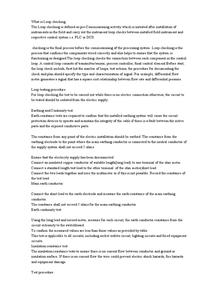 Conduct Loop Test | PDF | Electrical Resistance And Conductance ...
