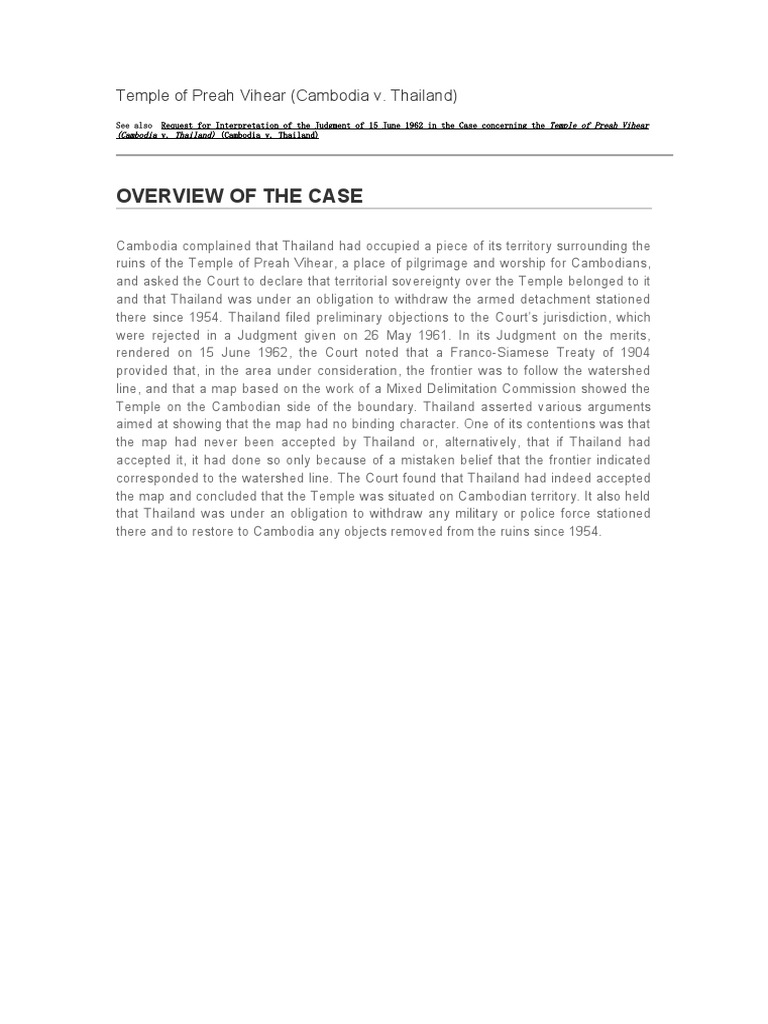 Preah Vihear Temple Sovereignty Case | PDF | Law | Science & Mathematics