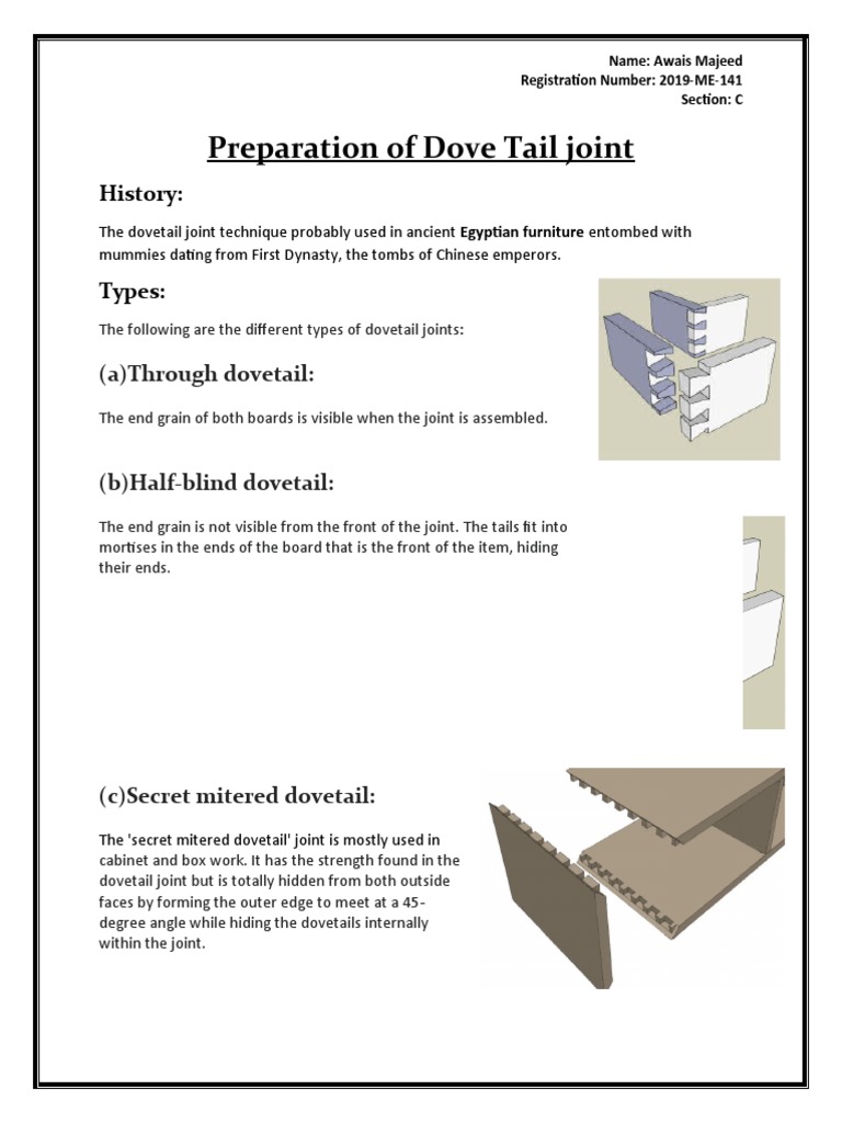 Preparation of Dove Tail Joint: History | PDF | Woodworking | Tools