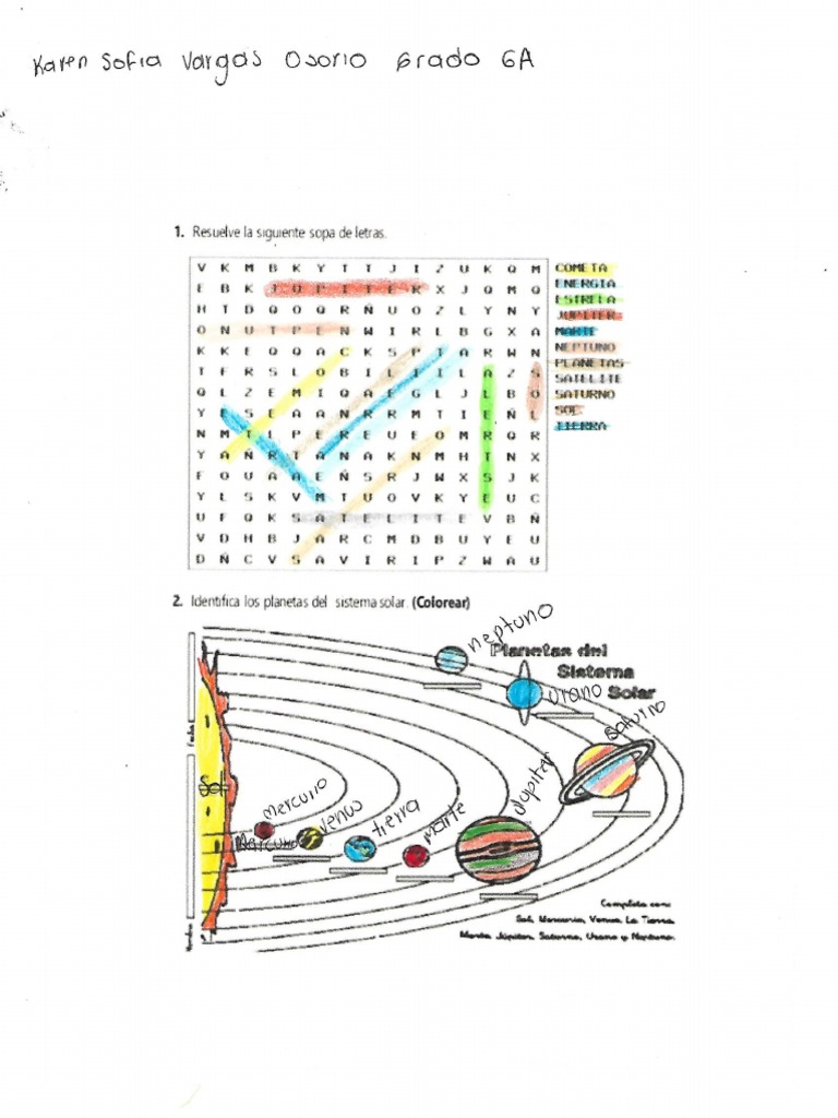 Sopa De Letras Del Sistema Solar