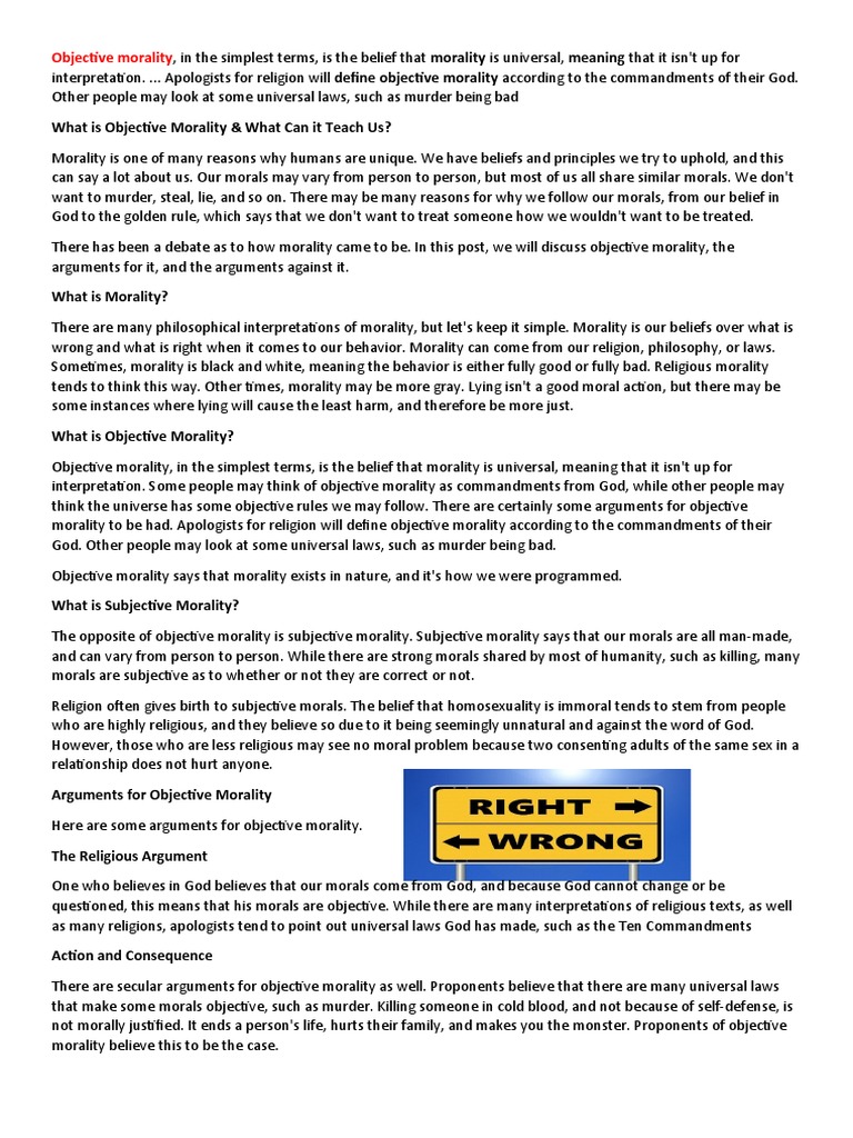What Is Objective Morality & What Can It Teach Us? | PDF | Morality | God