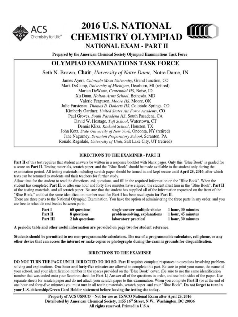 2016 Usnco Exam Part II | PDF | Chemical Bond | Buffer Solution