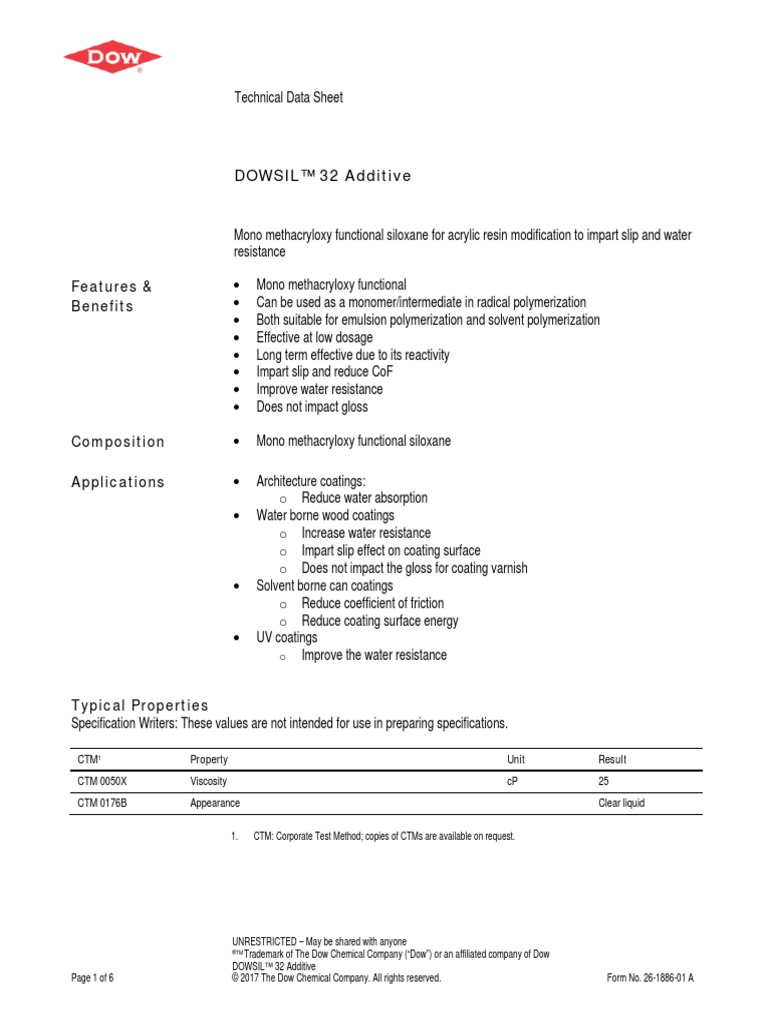 DOWSIL™ 32 Additive: Features & Benefits | PDF | Poly(Methyl ...