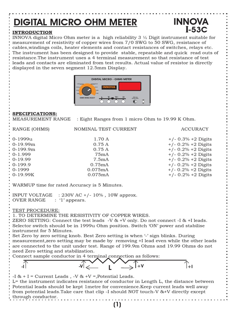 Innova Micro Ohm Meter | PDF | Resistor | Electrical Resistance And ...