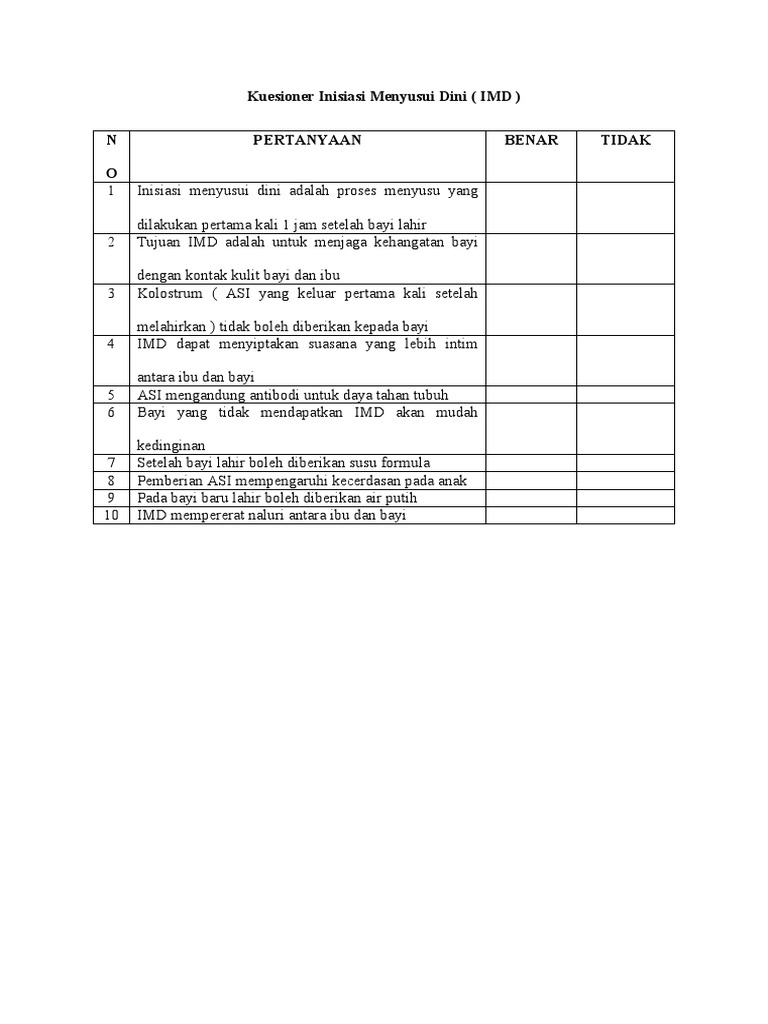 Kuesioner Inisiasi Menyusui Dini | PDF