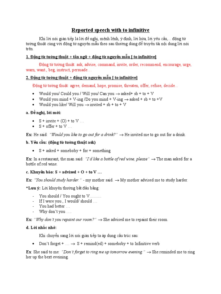 Reported Speech: Infinitive Guide | PDF