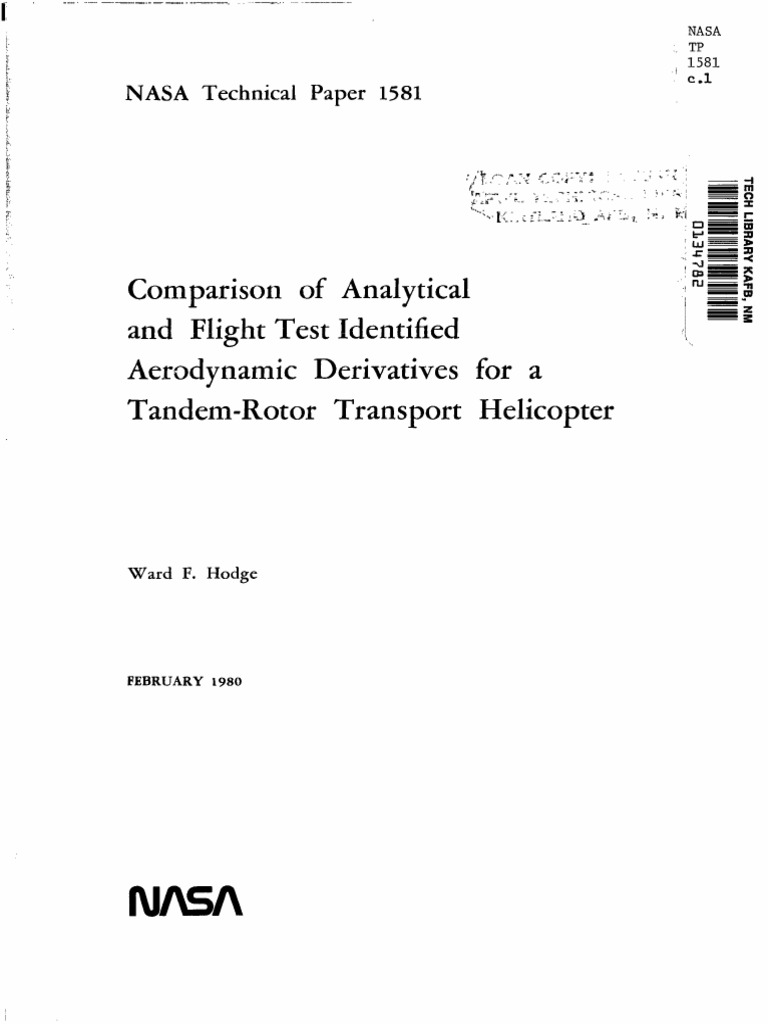 Aerodynamic Derivatives Tandem Rotor Transport Helicopter NASA Report ...