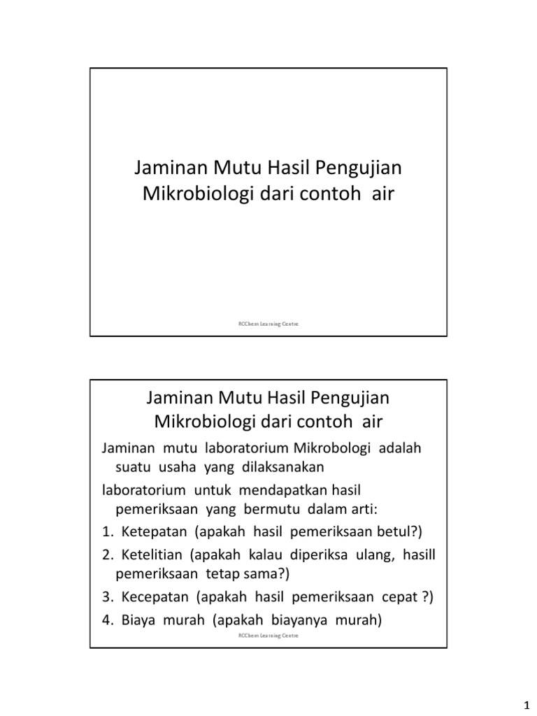 Jaminan Mutu Hasil Pengujian Mikrobiologi Dari Contoh Air | PDF