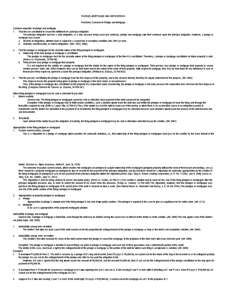 04 Pledge Mortgage and Antichresis | PDF | Mortgage Law | Foreclosure