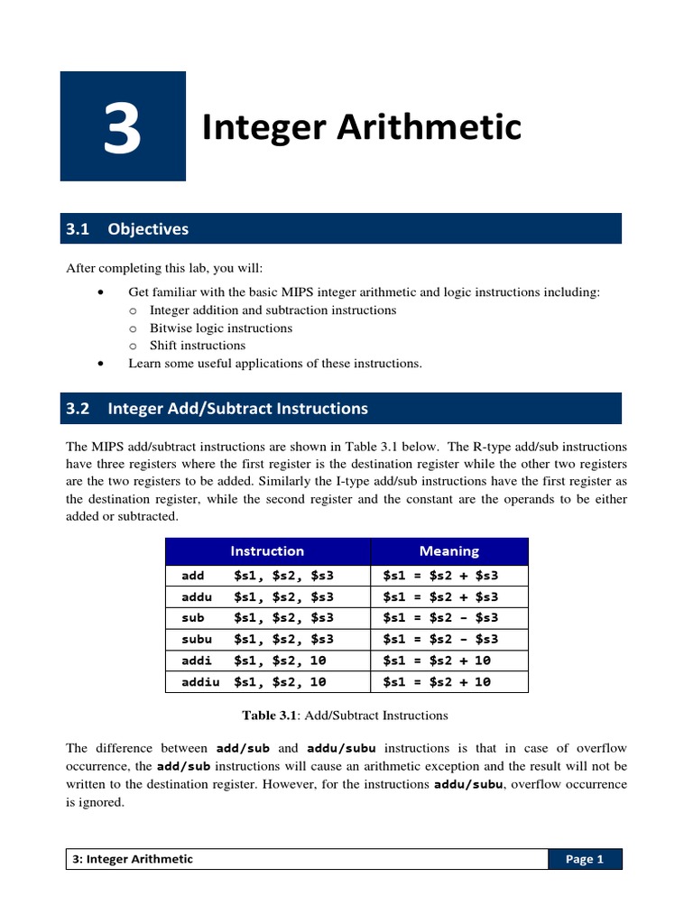 COE301 Lab 3 IntegerArithmetic | PDF | Multiplication | Computer Architecture