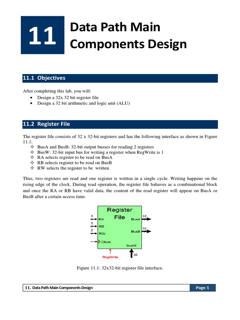 COE301 Lab 11 Datapath Component Design | PDF | Arithmetic | Electrical Engineering