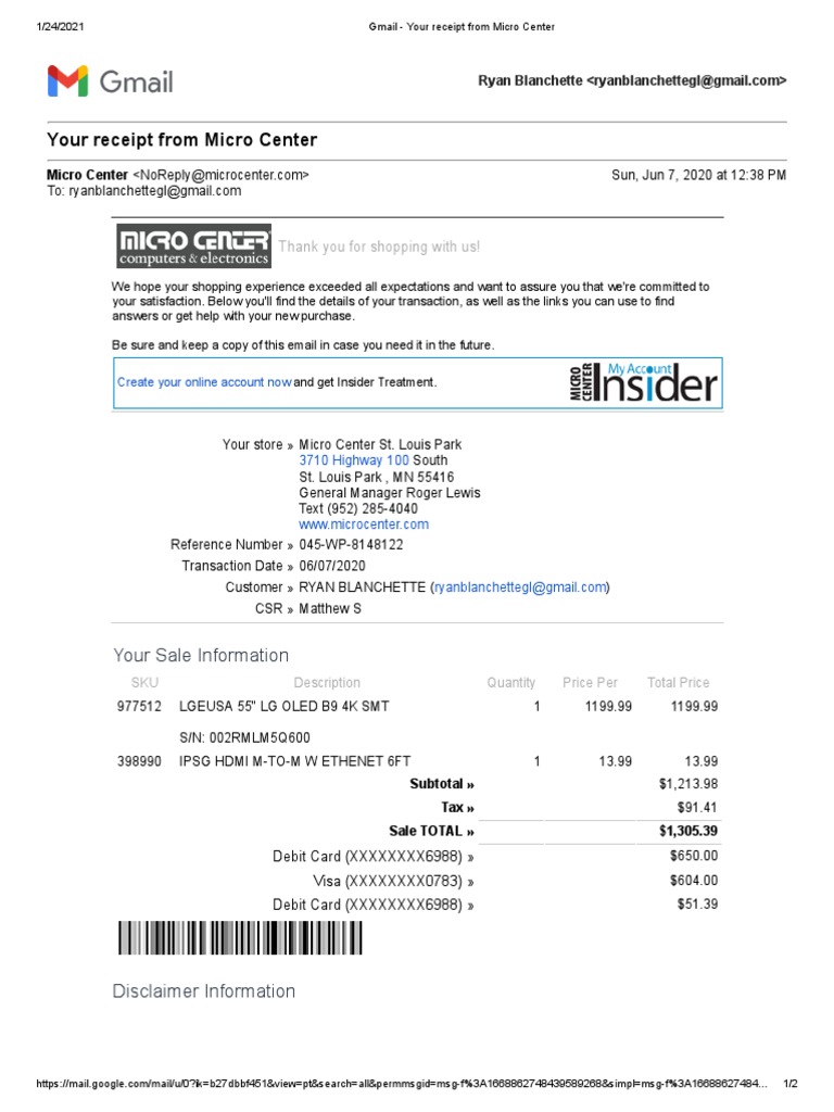 Your Receipt From Micro Center | PDF | Receipt | Service Industries