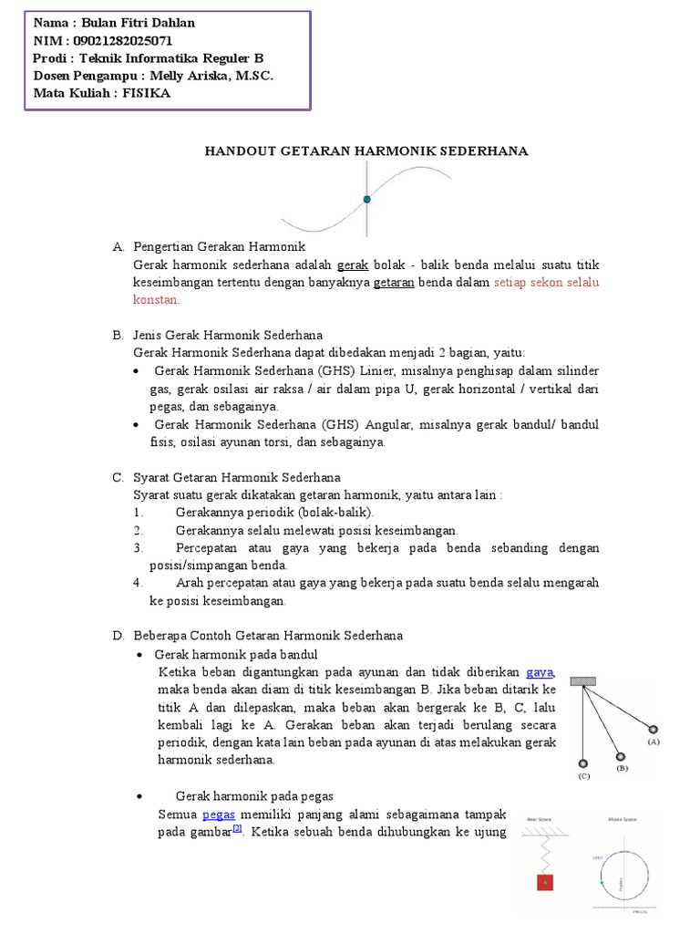 Handout Getaran Harmonik Sederhana | PDF