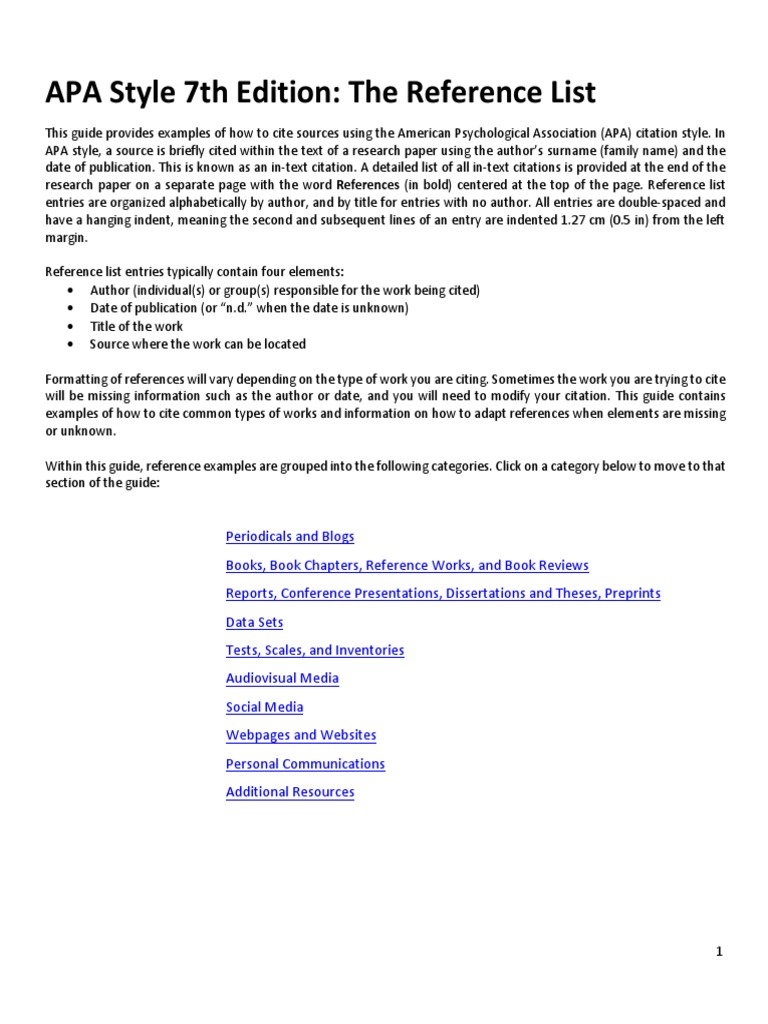 APA Style 7th Edition: The Reference List | PDF | Digital Object ...