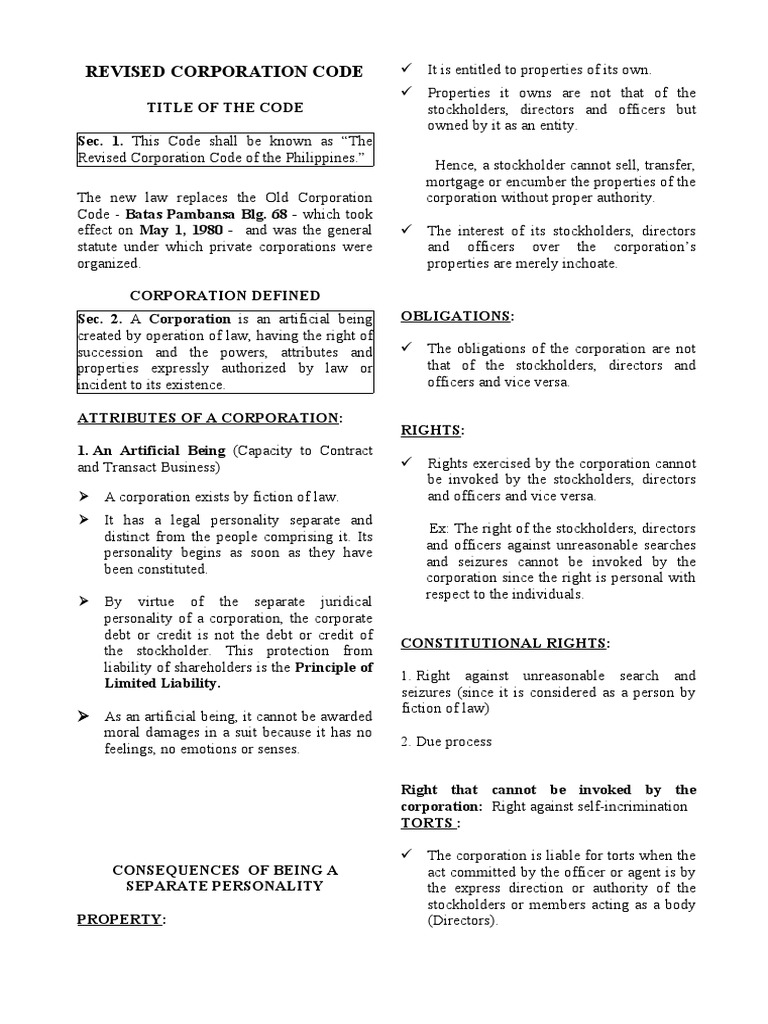 Revised Corporation Code | PDF | Corporations | Stocks