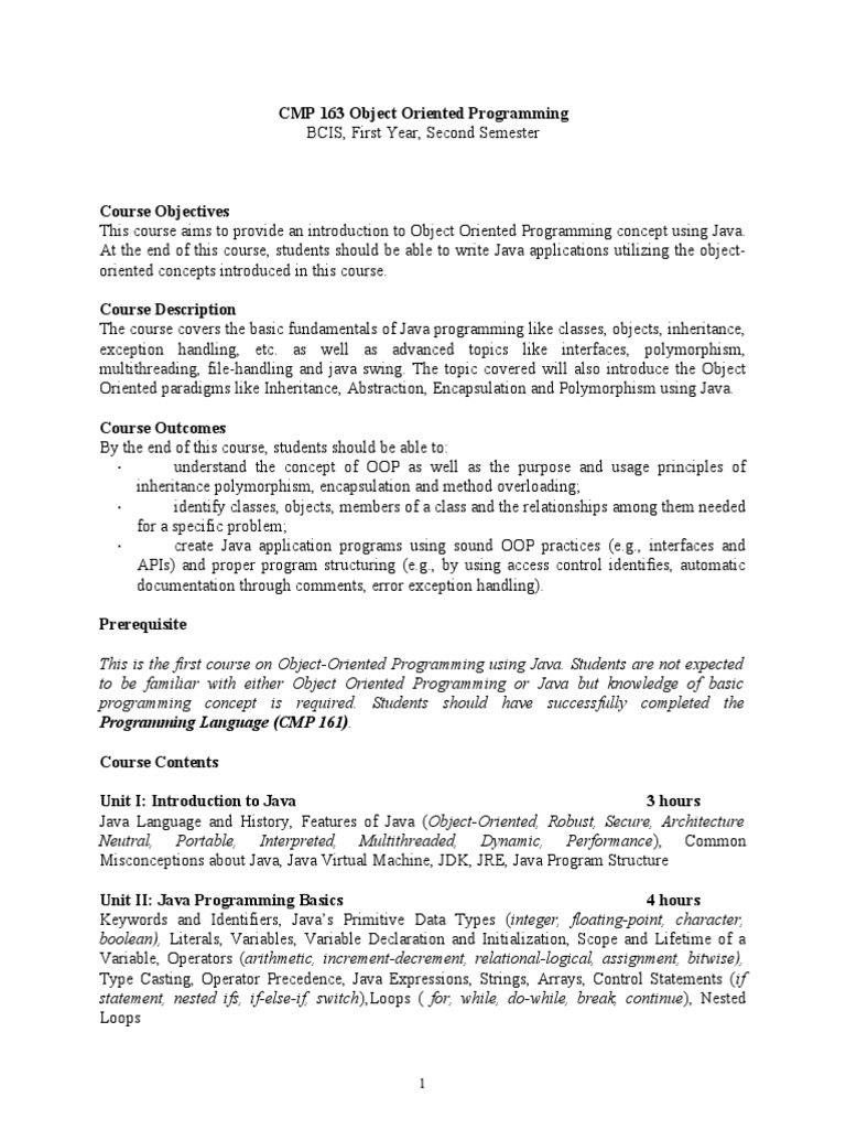CMP 163 Object Oriented Programming | PDF | Method (Computer Programming) | Class (Computer ...
