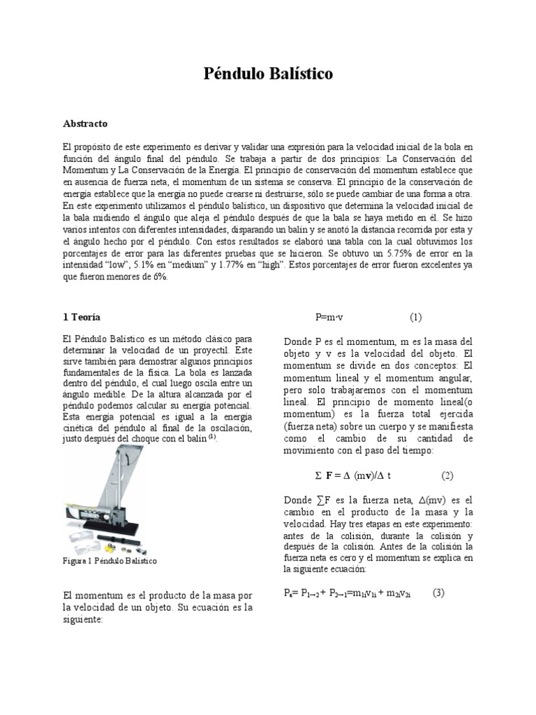 Péndulo Balístico | PDF | Impulso | Energía cinética