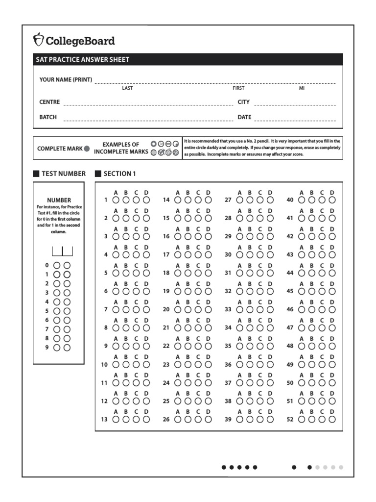 SAT Practice Answer Sheet Template | PDF