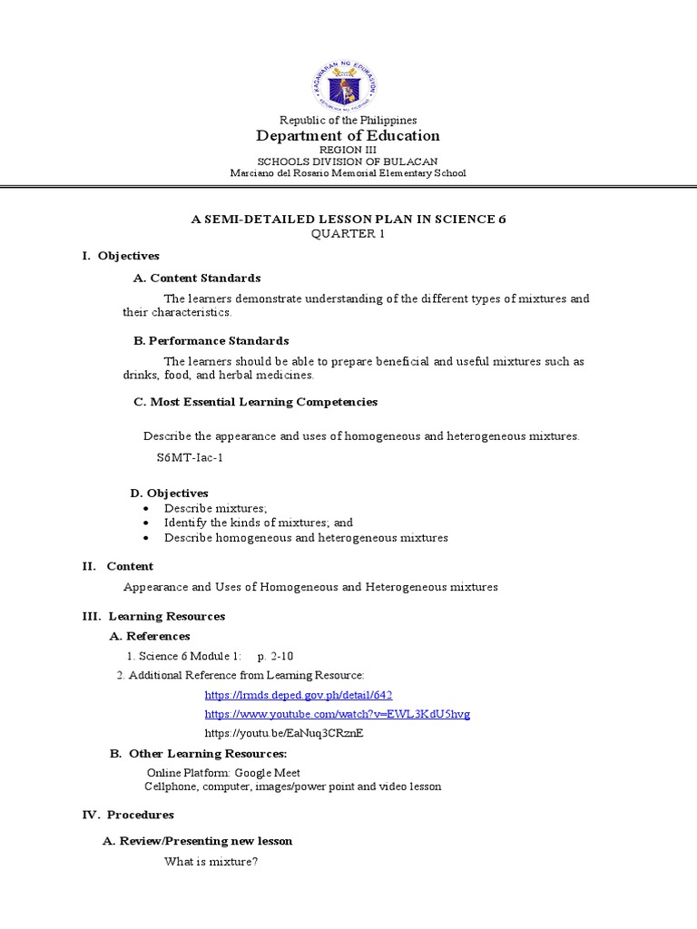 Describing Homogeneous and Heterogeneous Mixtures: A Lesson Plan on the ...