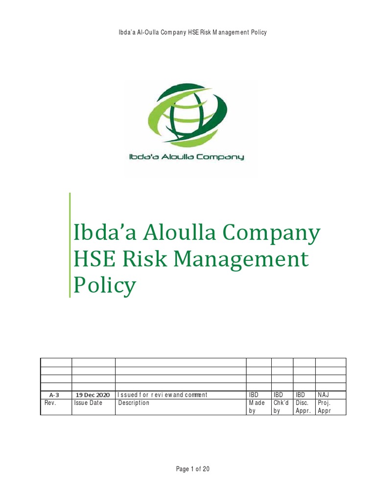 HSE Risk Management Policy-1 Dec 2020 | PDF | Safety | Business