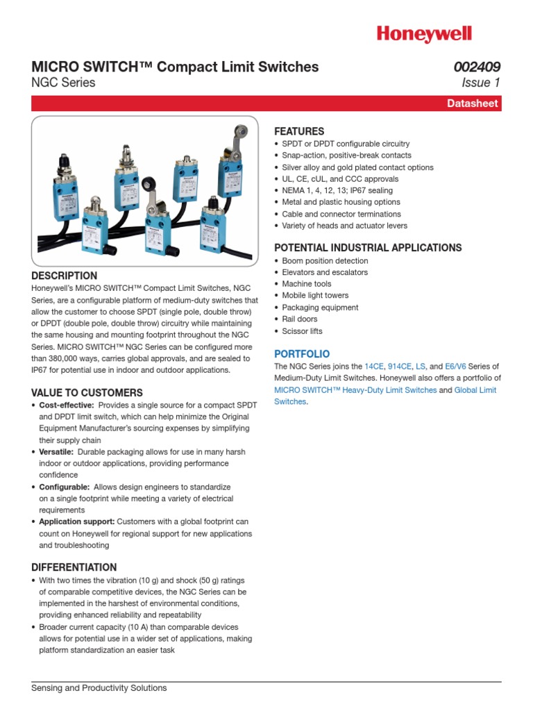 Datasheet - MICRO SWITCH Compact Limit Switches, NGC Series - 002409-1 ...