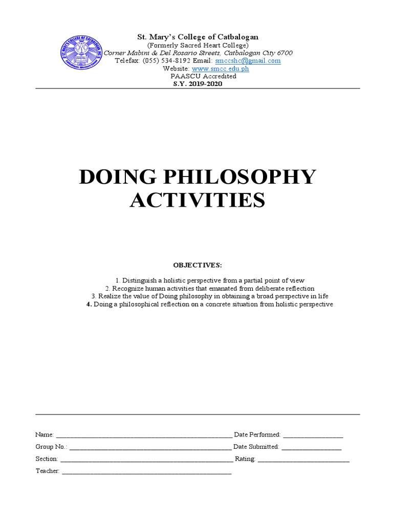 Doing Philosophy Activities: St. Mary's College of Catbalogan | PDF ...