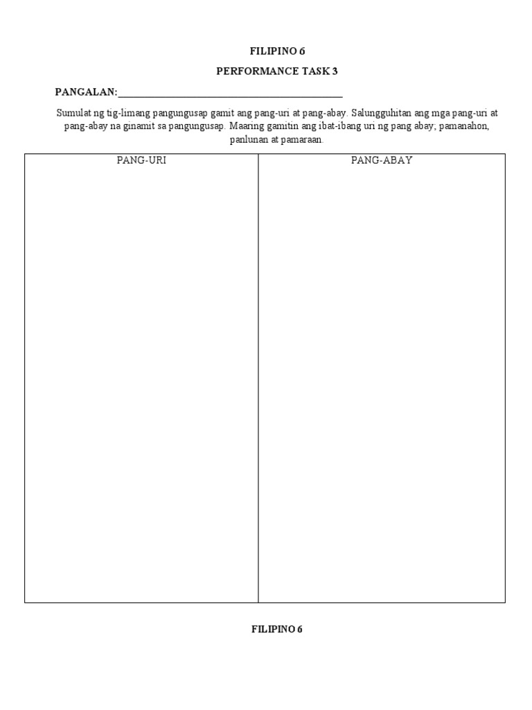 FILIPINO 6 Performance Task 3-4 | PDF