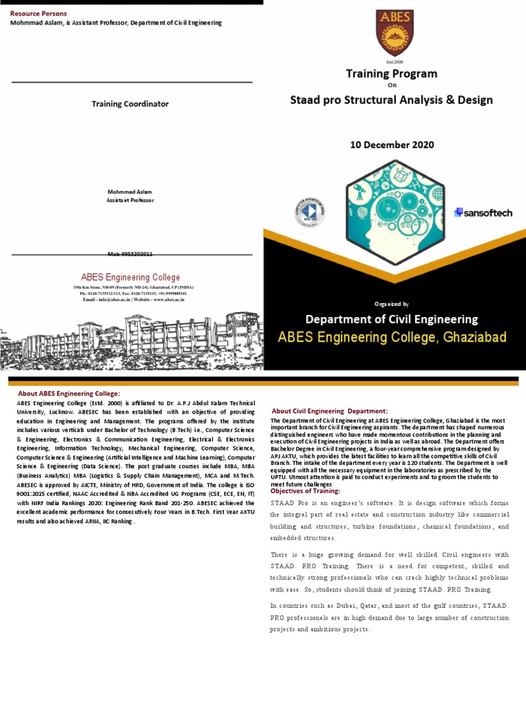 Training Program Staad Pro Structural Analysis & Design: ABES ...