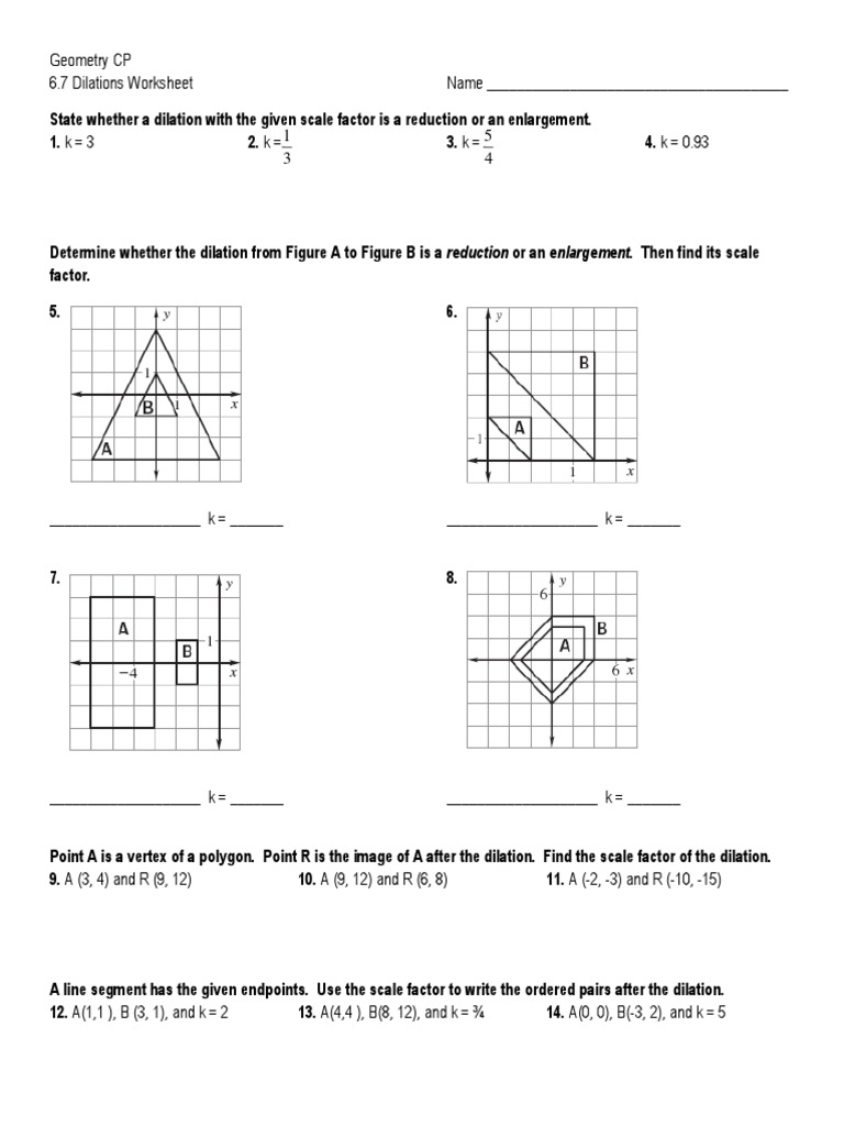 Geometry CP 6.7 Dilations Worksheet Name | PDF