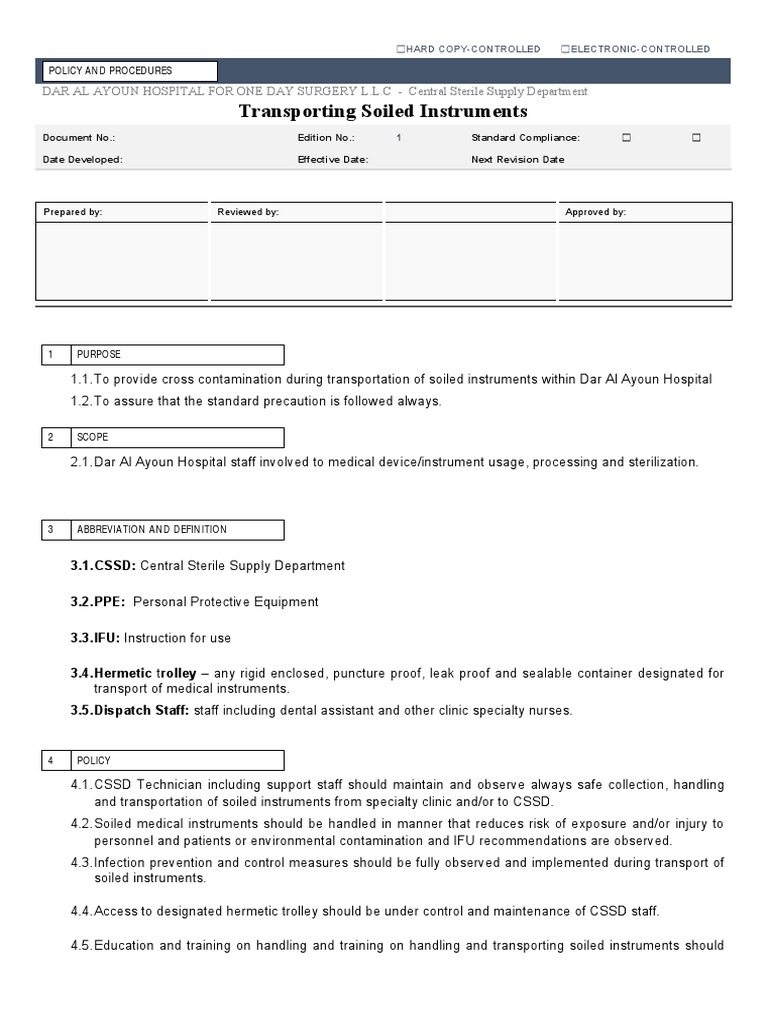 Transporting Soiled Instruments | PDF | Health Sciences | Medicine