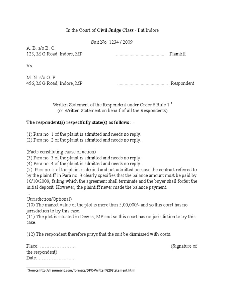 Format Written Statement