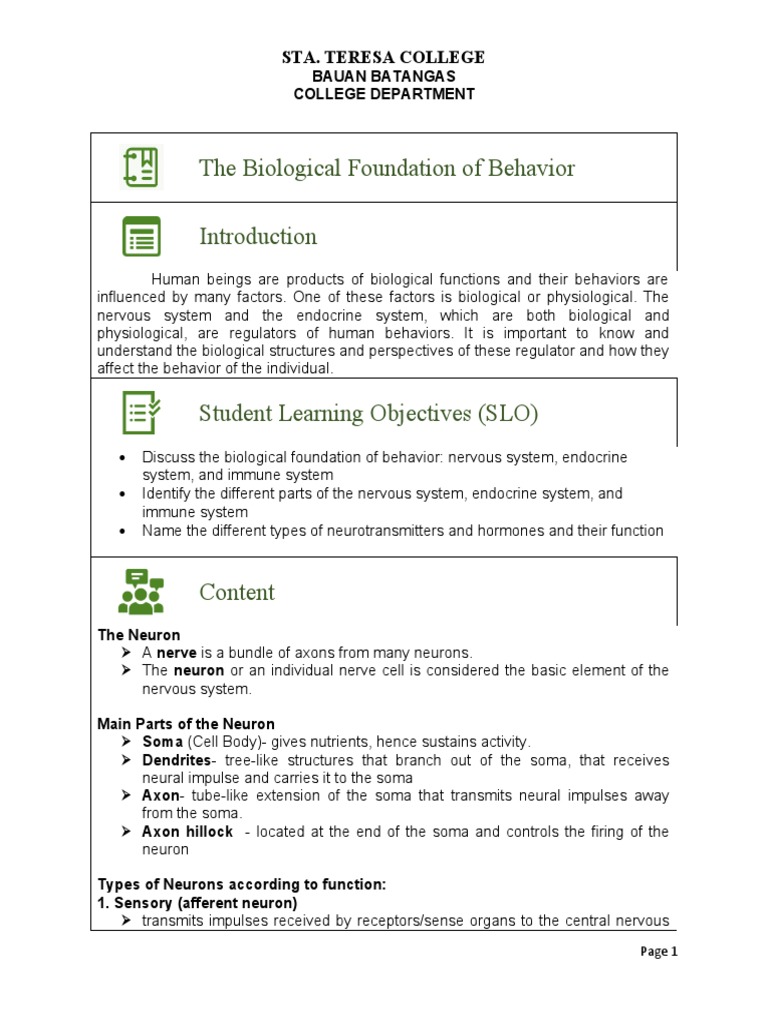 The Biological Foundation of Behavior: Nervous, Endocrine and Immune ...