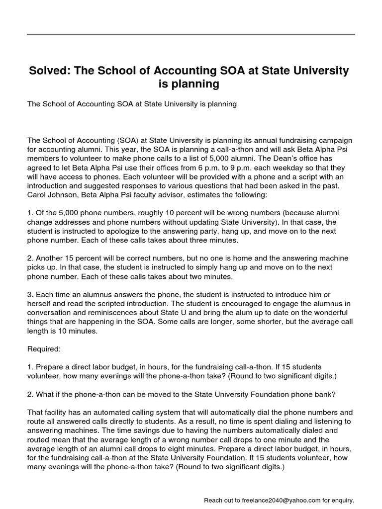 The School of Accounting Soa at State University Is Planning | PDF ...