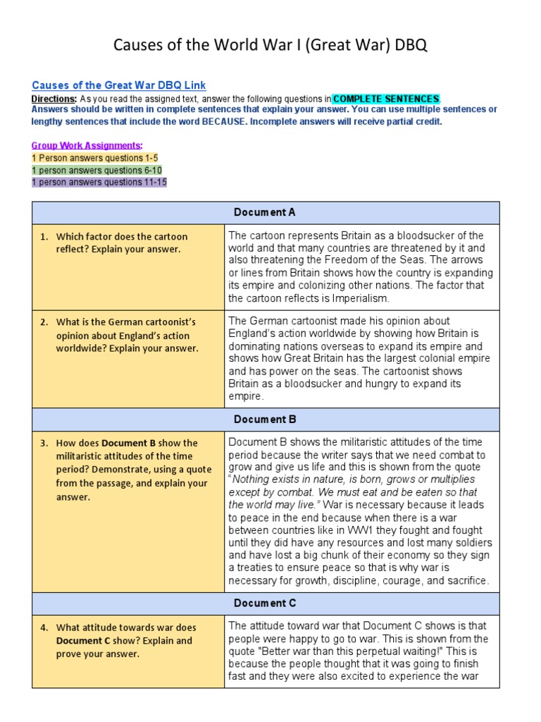 Causes of World War I DBQ Analysis | PDF | Allies Of World War I | Military