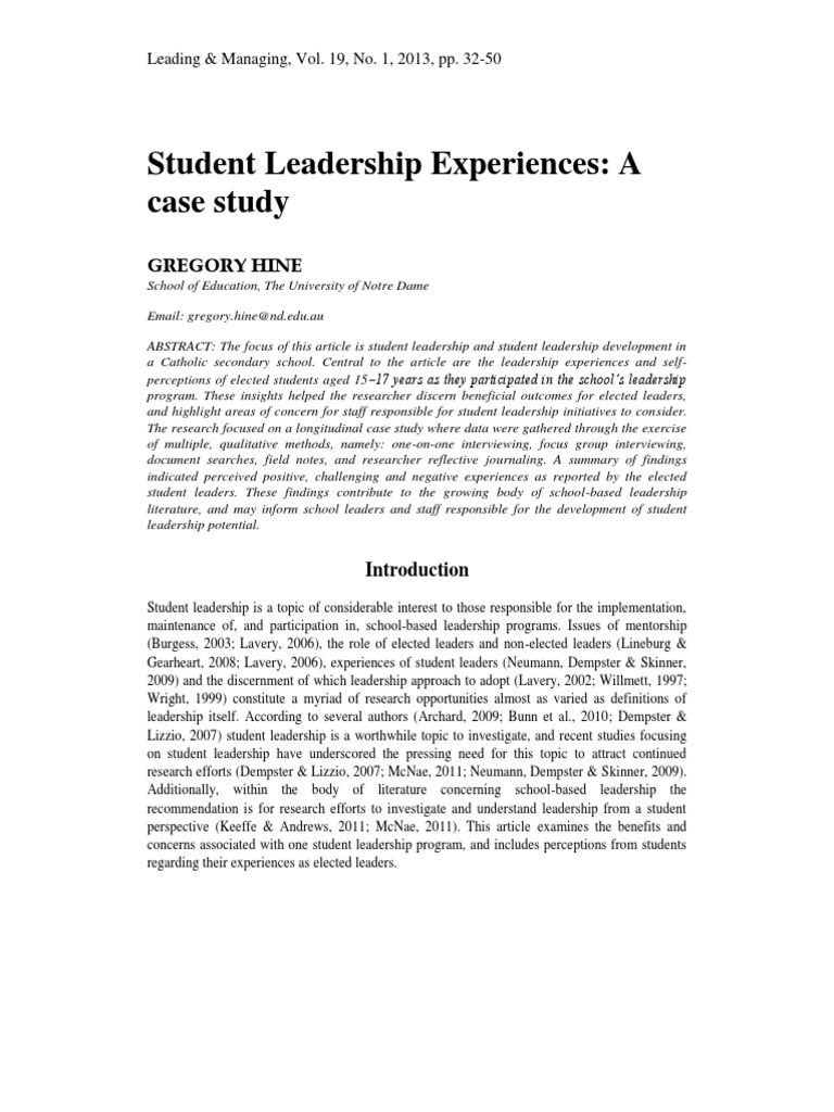 Student Leadership Experiences Case Study | PDF | Leadership | Interview