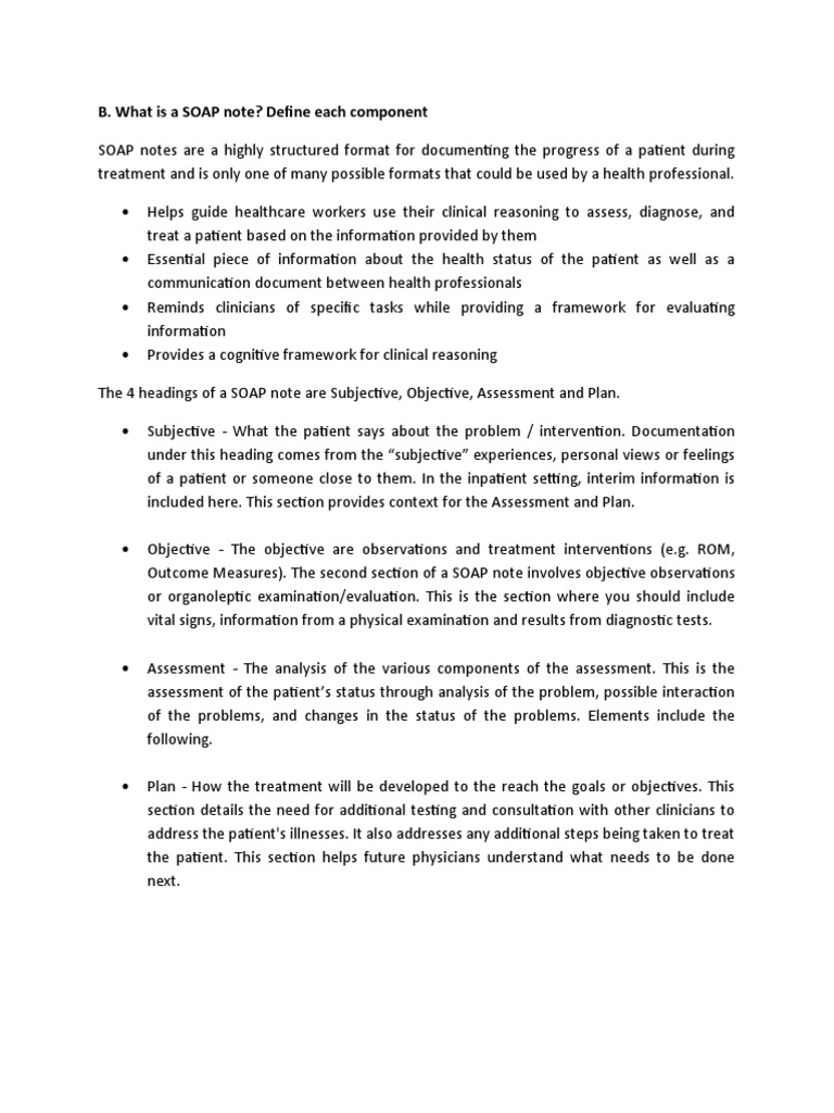 B. What Is A SOAP Note? Define Each Component | PDF | Electronic Health ...