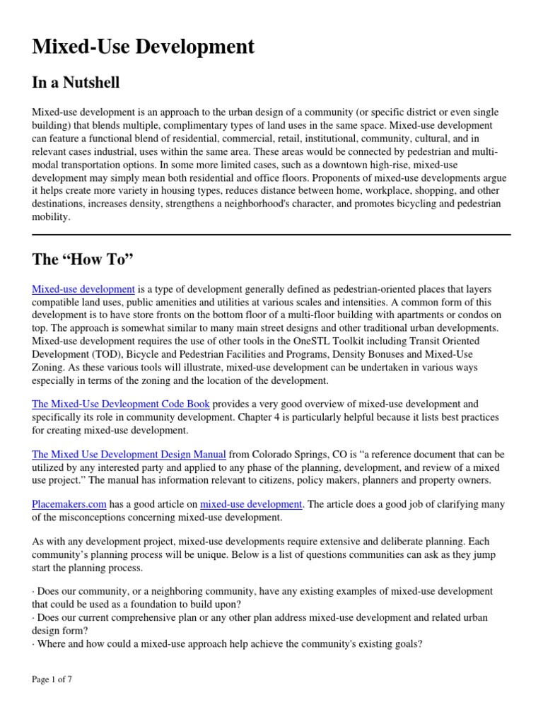 Mixed-Use Development: in A Nutshell | PDF | Mixed Use Development | Zoning