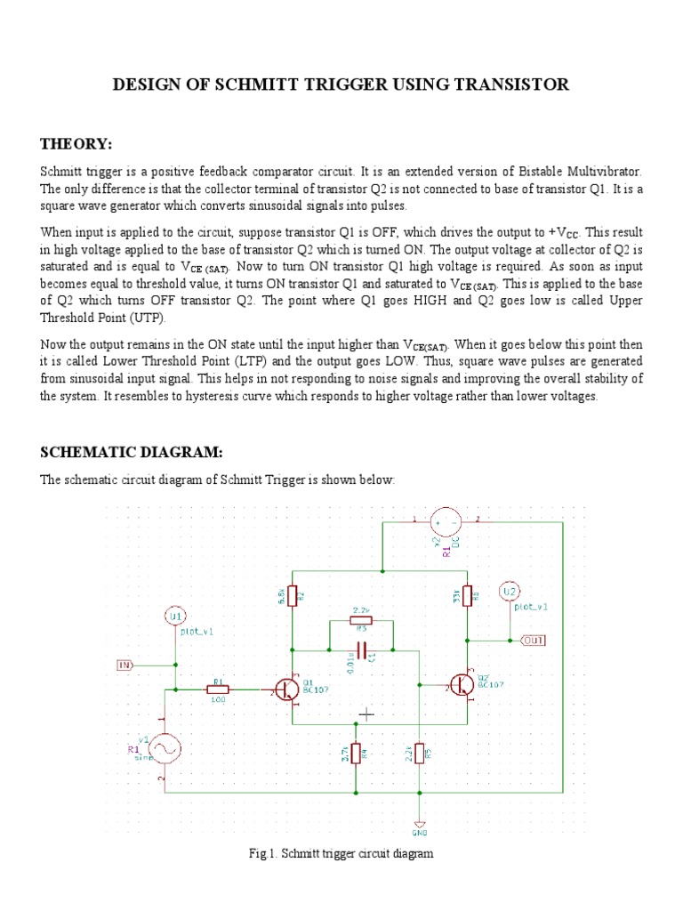 Design of Schmitt Trigger Using Transistor: Theory | PDF | Science ...
