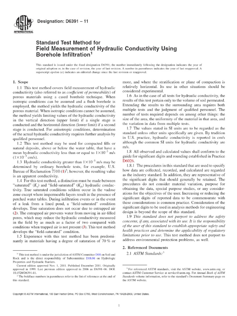 Standard Test Method For Field Measurement of Hydraulic Conductivity ...