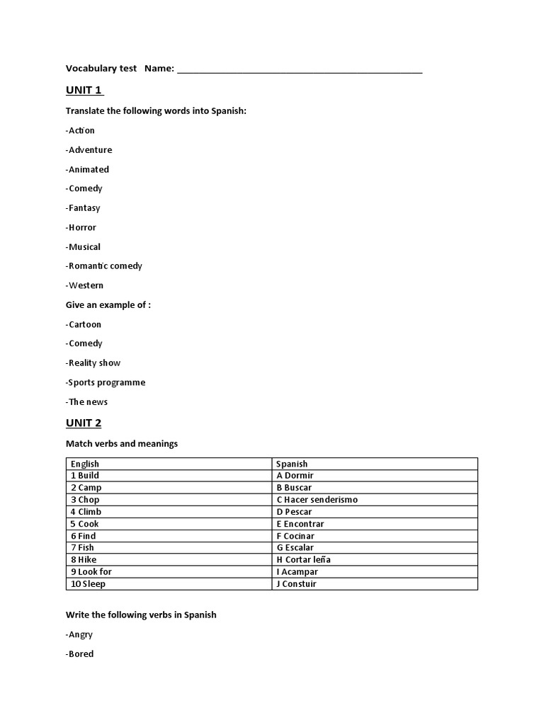 Unit 1: Vocabulary Test Name | PDF | Linguistics | Grammar