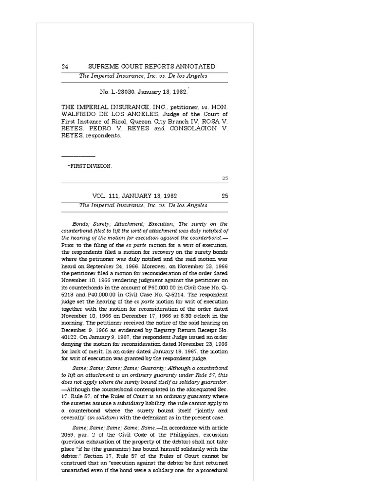 40 ESCRA Imperial Insurance Inc. v. de Los Angeles | PDF | Guarantee ...